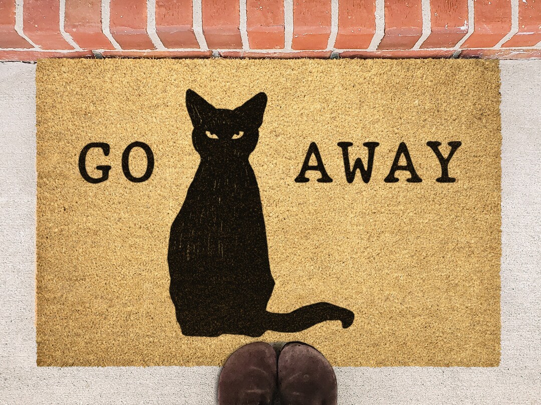 Go Away Door Mat, Black Cat Doormat, Funny Halloween Doormat, Rude ...