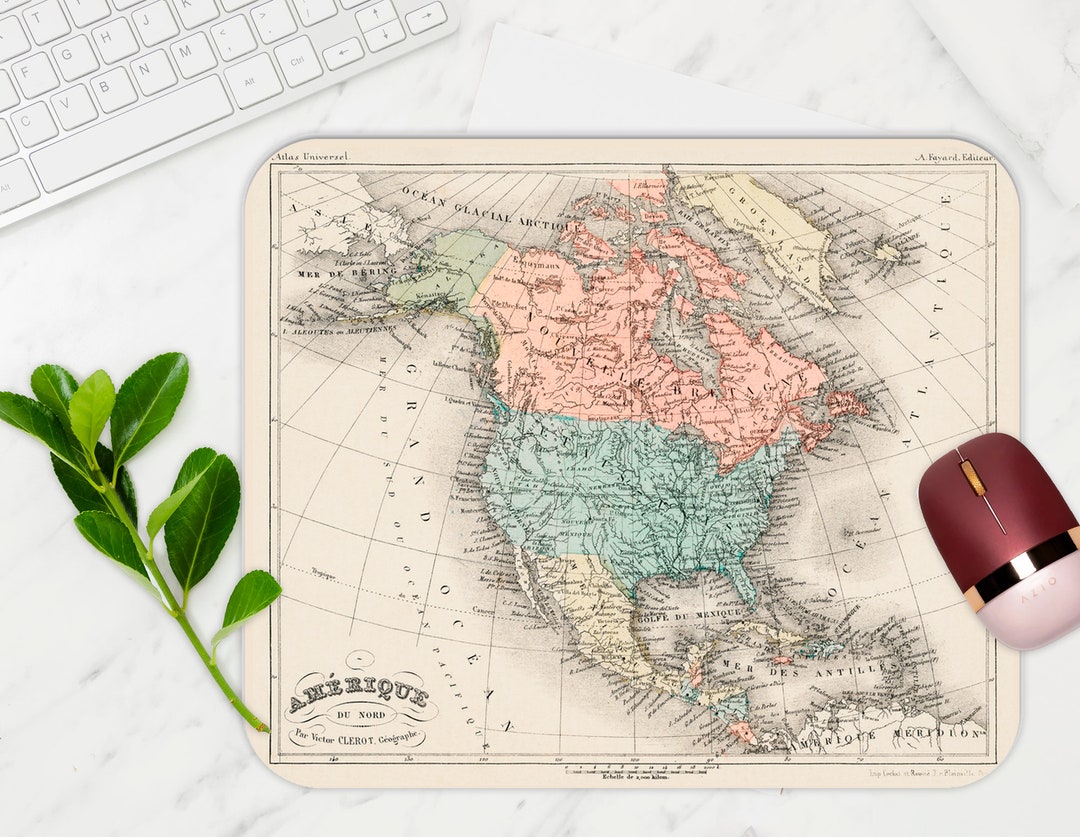 Vintage Map Mouse Pad, Pink Beige Mousepad, North Central America World ...
