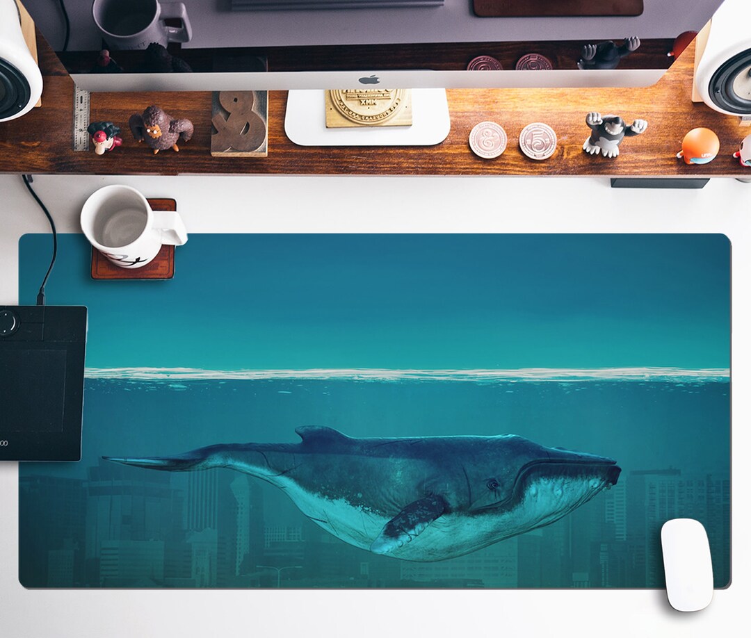 Whale Mouse Pad, Blue Desk Mat, Ocean Gaming Mousepad, Abstract Art ...
