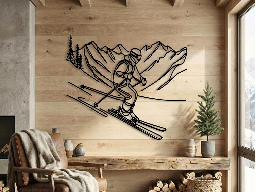 Metal Skiing Wall Art, Metal Ski Slope Sign, Skier Art for Wall Hanging ...