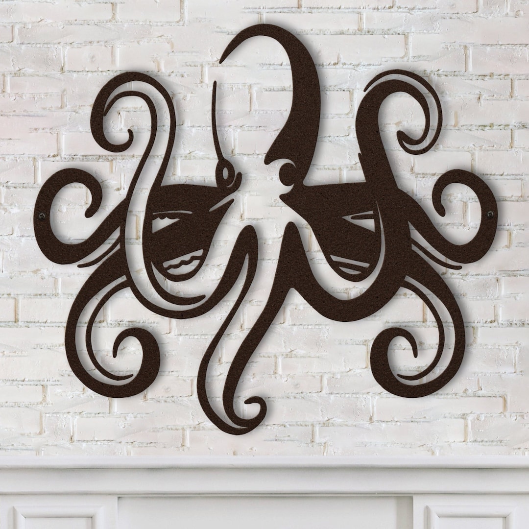 Octopus Metal Wall Art, Sea Life Wall Hanging, Silhouette Metal Sign ...