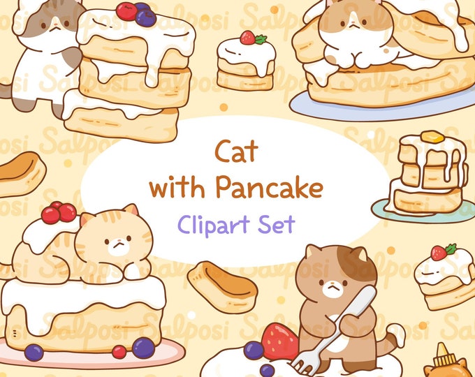 Cat Clipart, Pancakes Clipart, Dessert Clipart, Cat PNG, Kitten Clipart ...