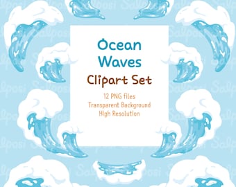 Blue Watercolor Waves Clipart- Hand Painted Waves- Ocean Clipart- Sea ...