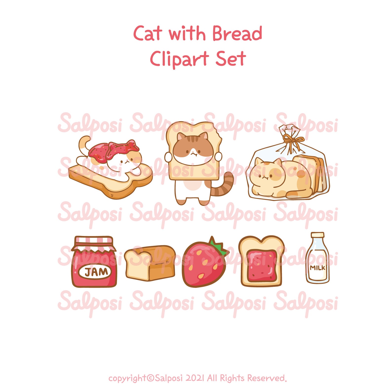 Cat Clipart, Bread Clipart, Cat PNG, Kitten Clipart, Cute Cat Clipart ...