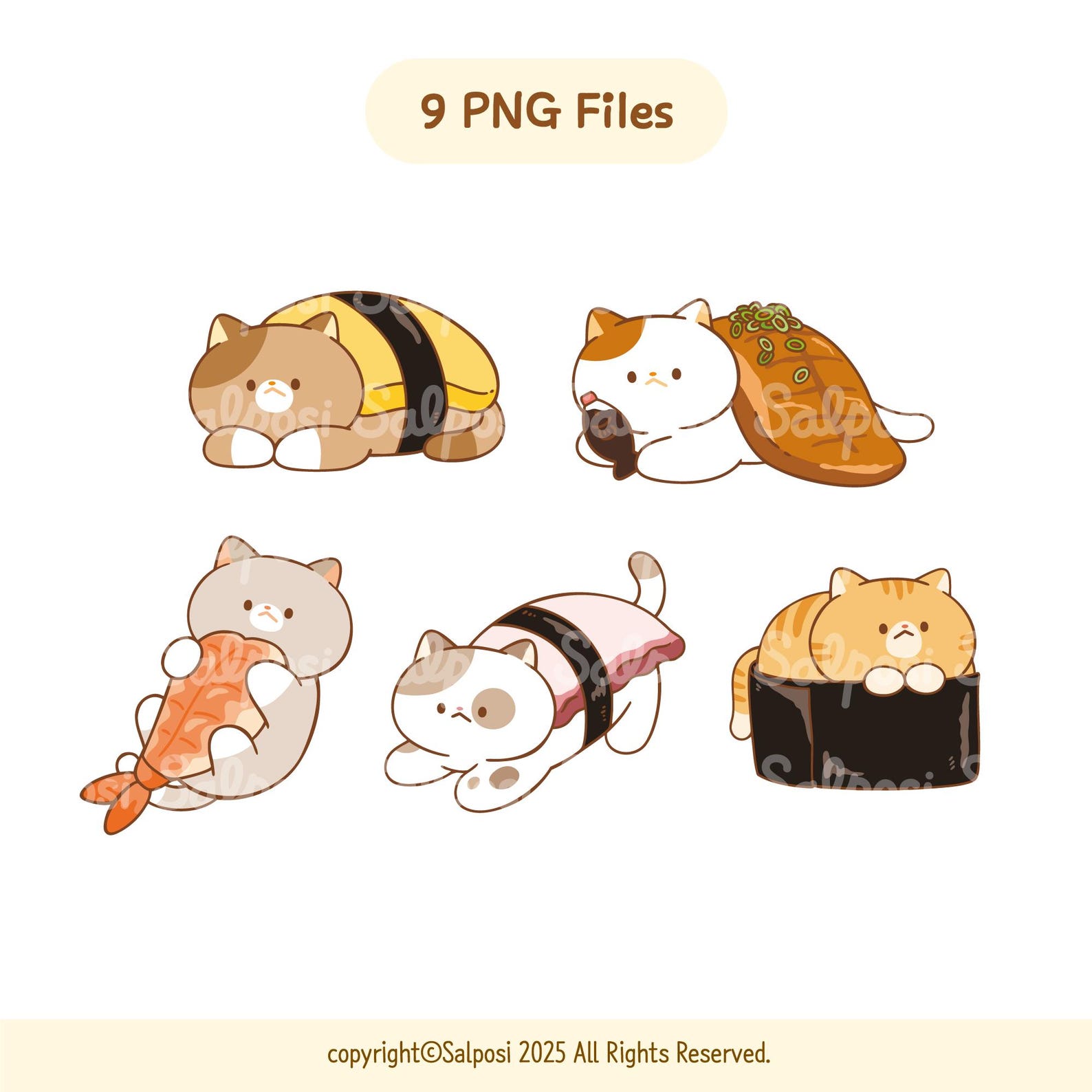 Cat Clipart, Sushi Clipart, Japanese Food Clipart, Kawaii Clipart, Cat ...