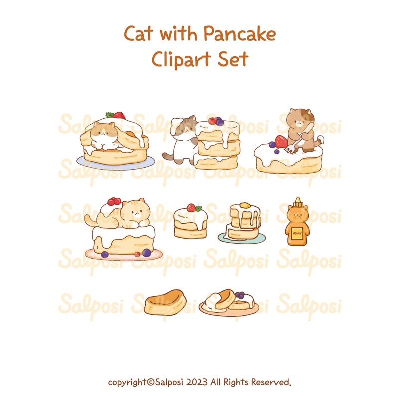 Cat Clipart, Pancakes Clipart, Dessert Clipart, Cat PNG, Kitten Clipart ...