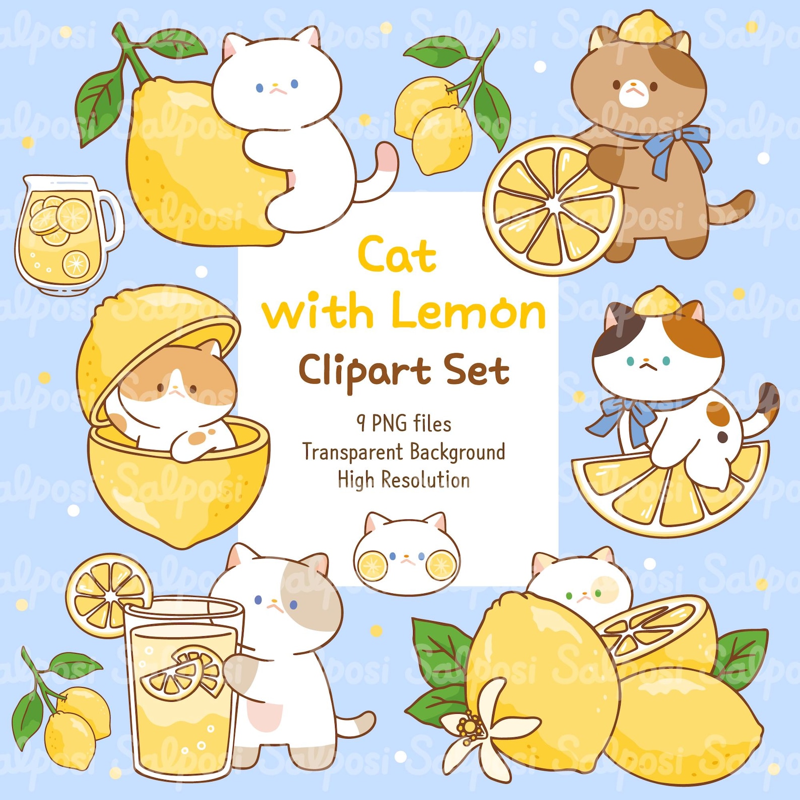 Cat Clipart, Lemon Clipart, Summer Clipart, Kawaii Clipart, Cat PNG ...