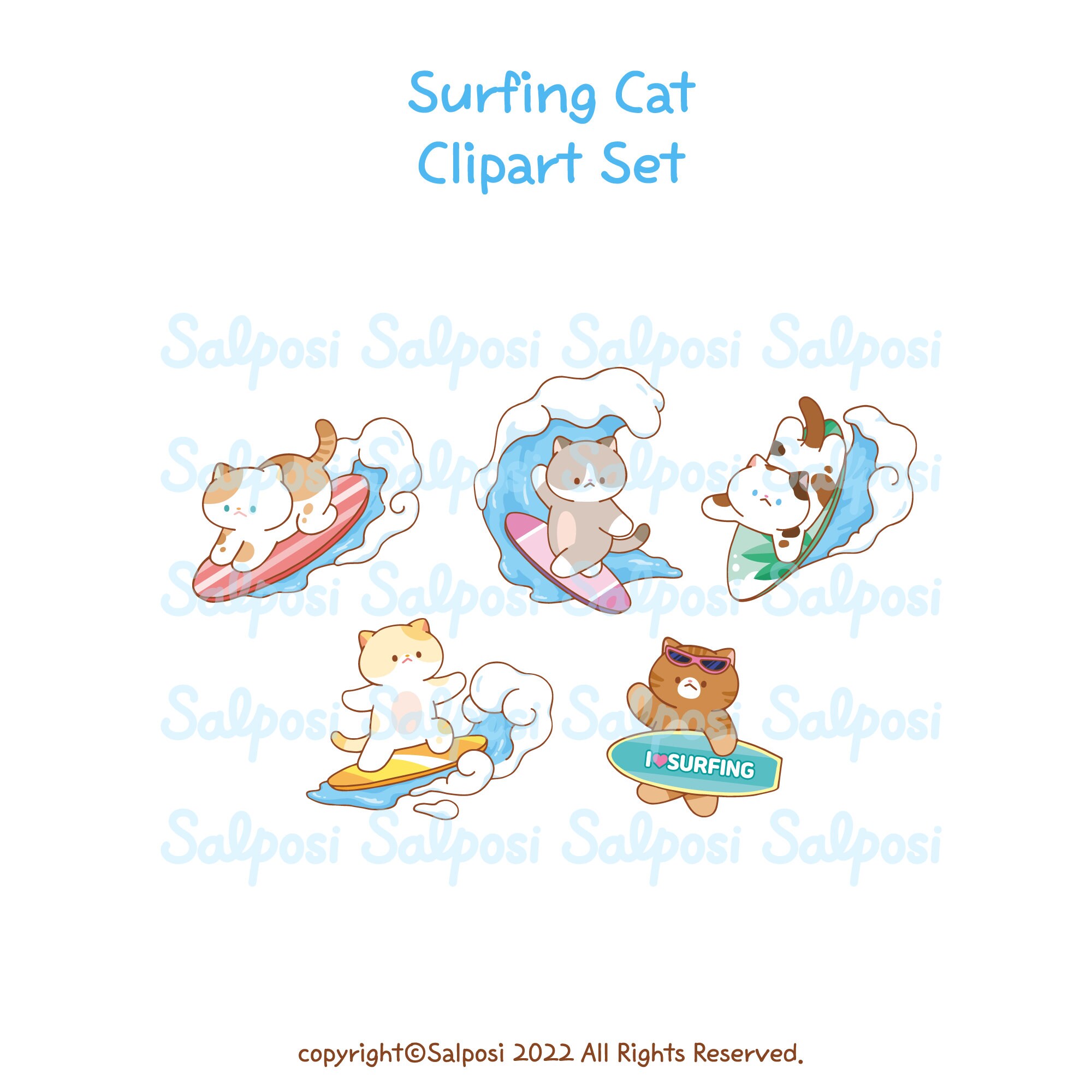 Cat Clipart, Surfing Clipart, Summer Clipart, Surfing Cat, Cat PNG ...
