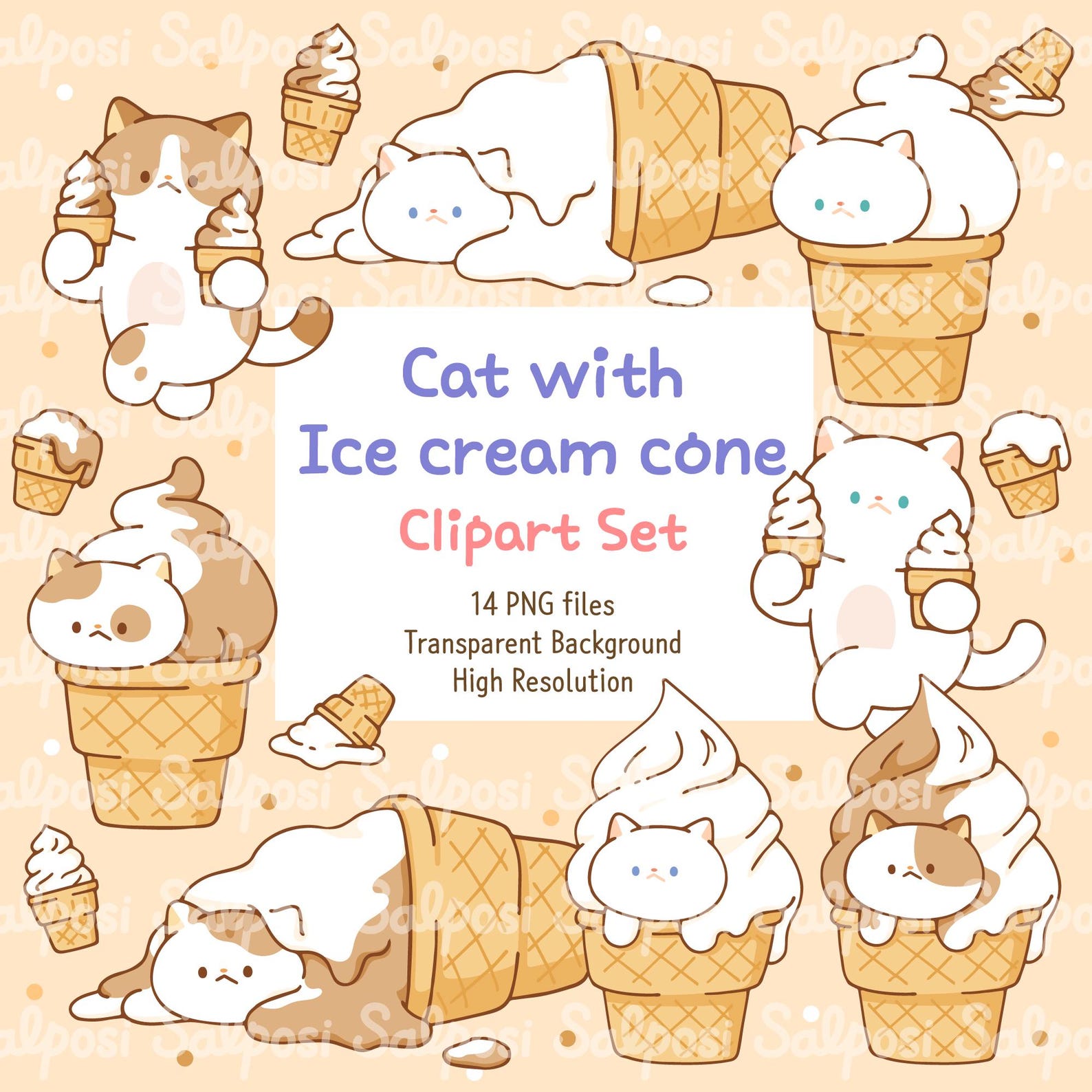 Cat Clipart, Ice Cream Clipart, Soft Serve Cone,dessert Clipart, Cute ...