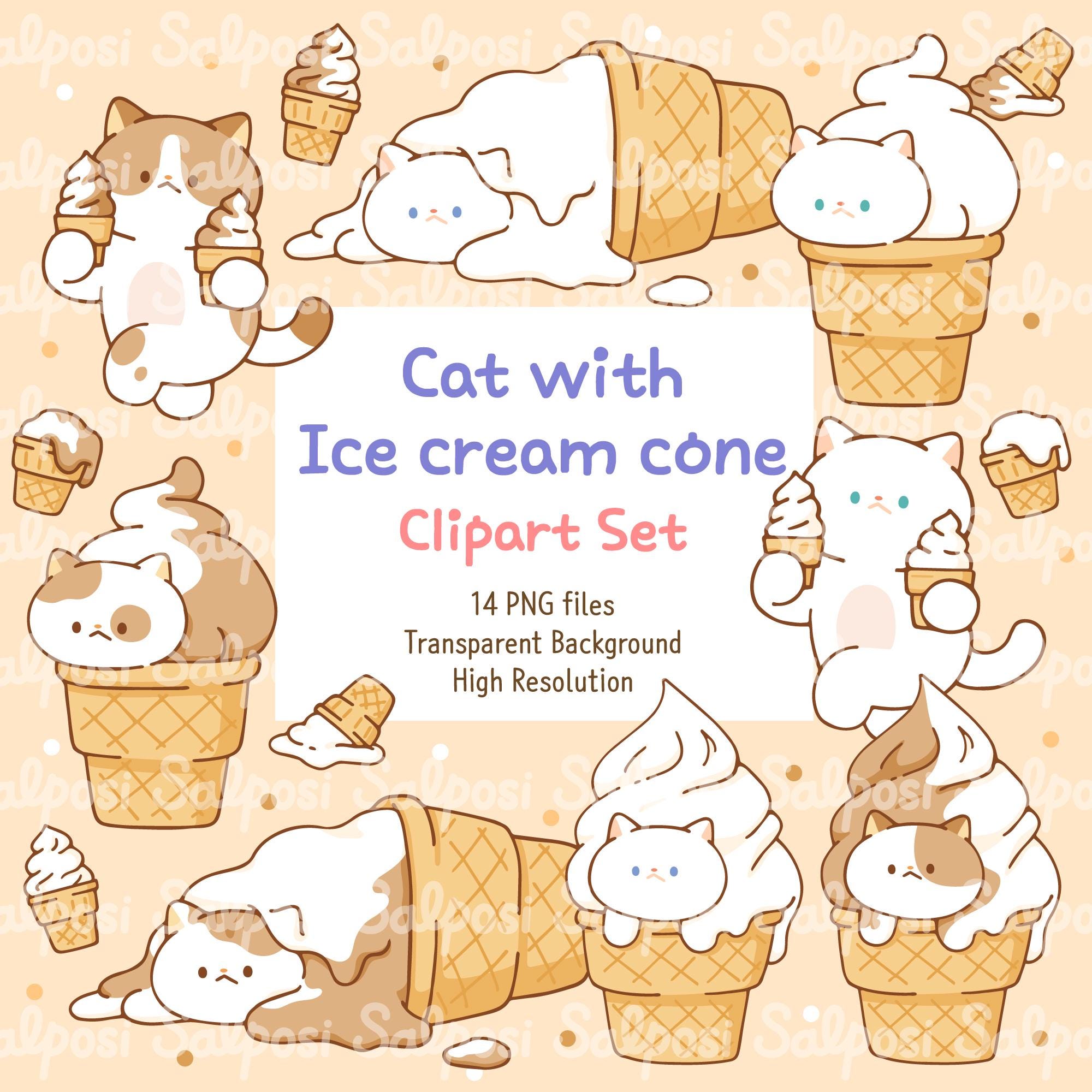 Cat Clipart, Ice Cream Clipart, Soft Serve Cone,dessert Clipart, Cute ...