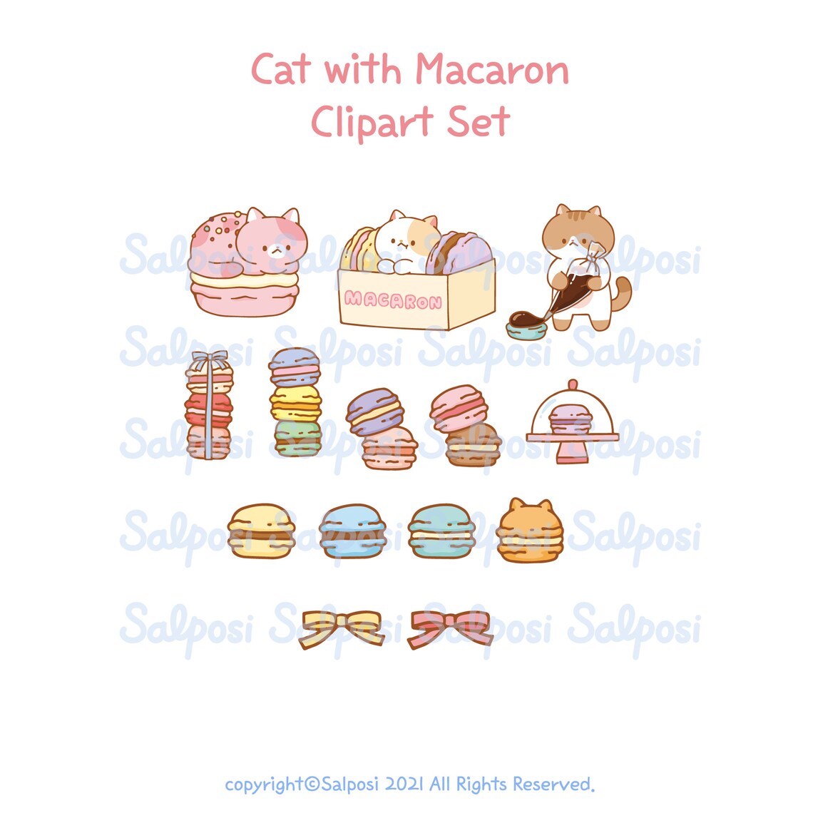 Cat Clipart, Cat PNG, Kitten Clipart, Cute Cat Clipart, Macaron Clipart ...