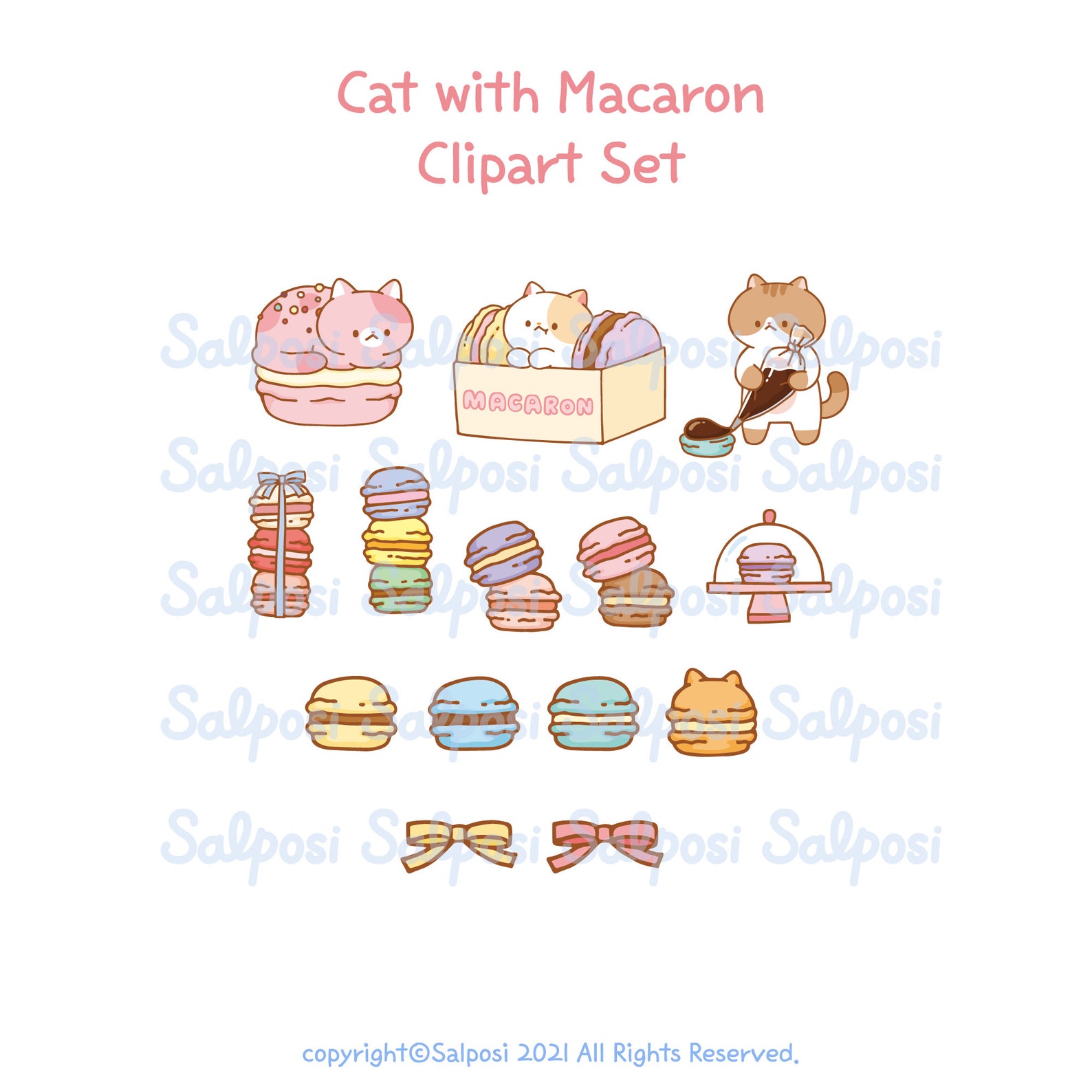 Cat Clipart, Cat PNG, Kitten Clipart, Cute Cat Clipart, Macaron Clipart ...