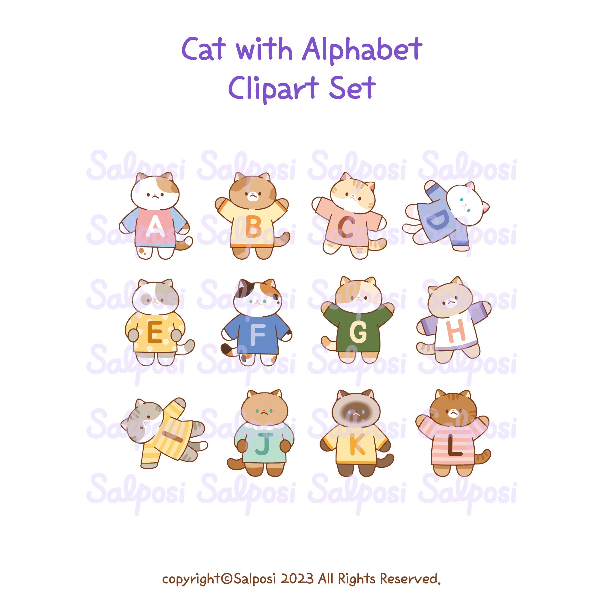 Alphabet Clipart, Alphabet PNG, Cat Clipart, Cat PNG, Animal Alphabet ...