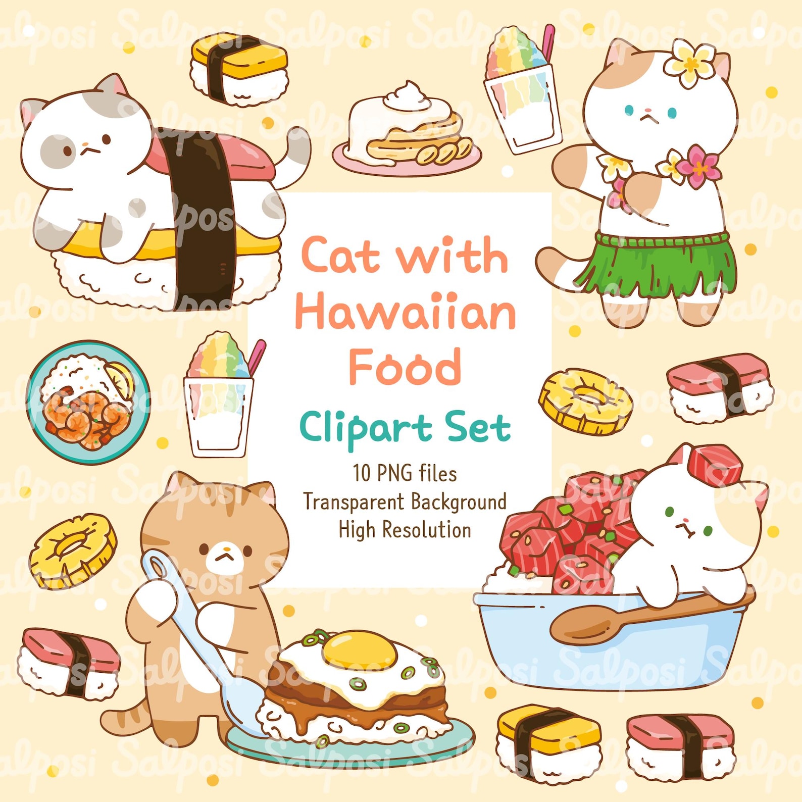 Cat Clipart, Hawaii Clipart, Cat PNG, Kitten Clipart, Cute Cat Clipart ...