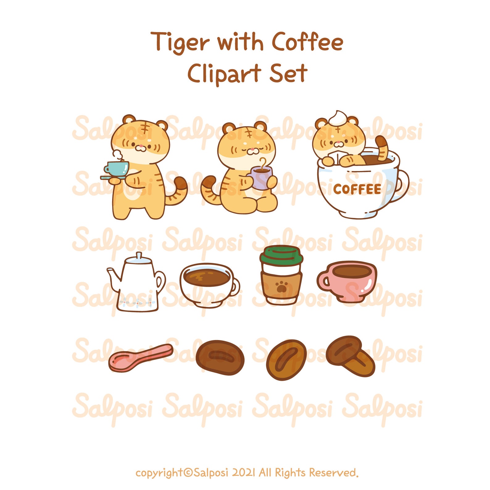 Tiger Clipart, Coffee Clipart, Tiger PNG, Cute Tiger Clipart, Cartoon ...