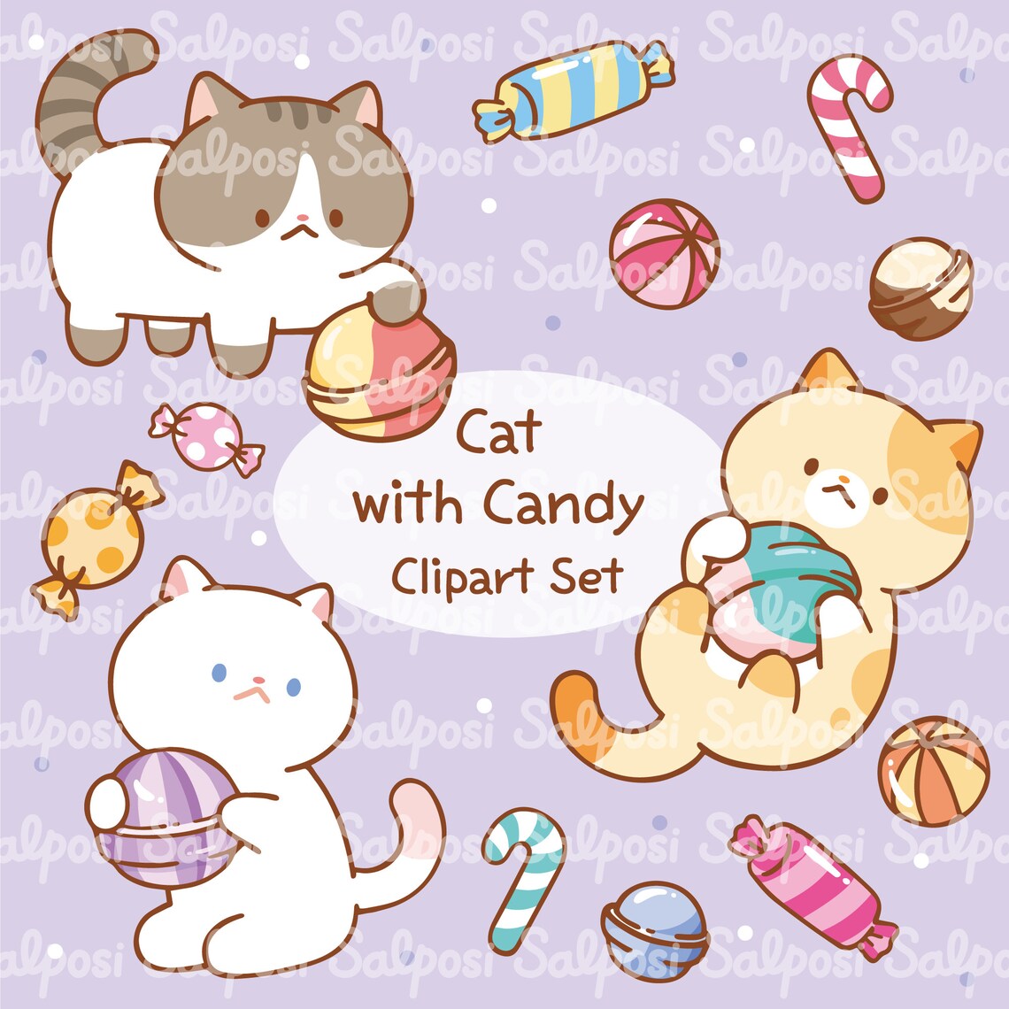 Cat Clipart, Candy Clipart, Cat PNG, Kitten Clipart, Cute Cat Clipart ...