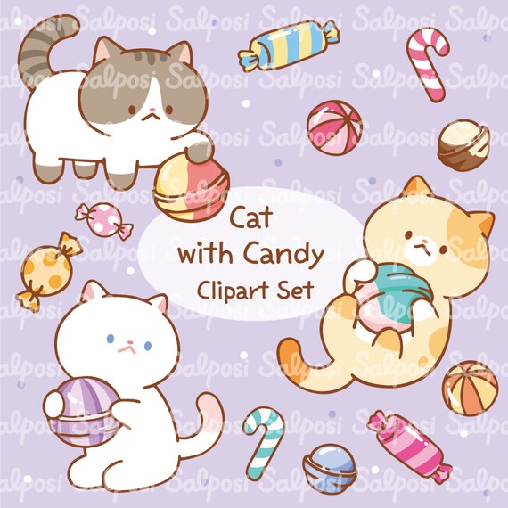 Cat Clipart Candy Clipart Cat PNG Kitten Clipart Cute Cat - Etsy