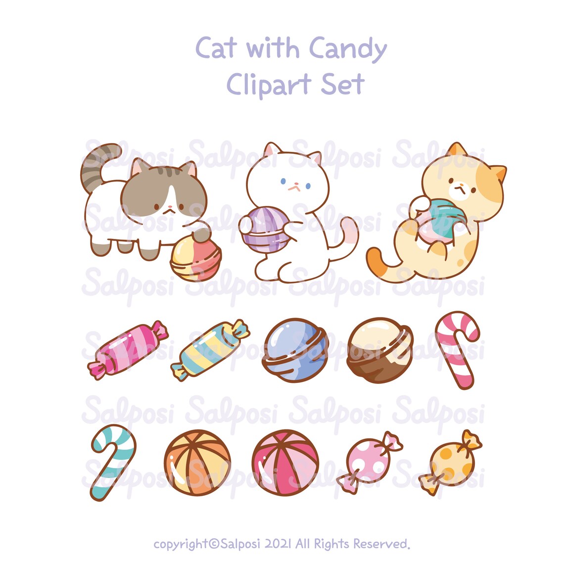 Cat Clipart, Candy Clipart, Cat PNG, Kitten Clipart, Cute Cat Clipart ...