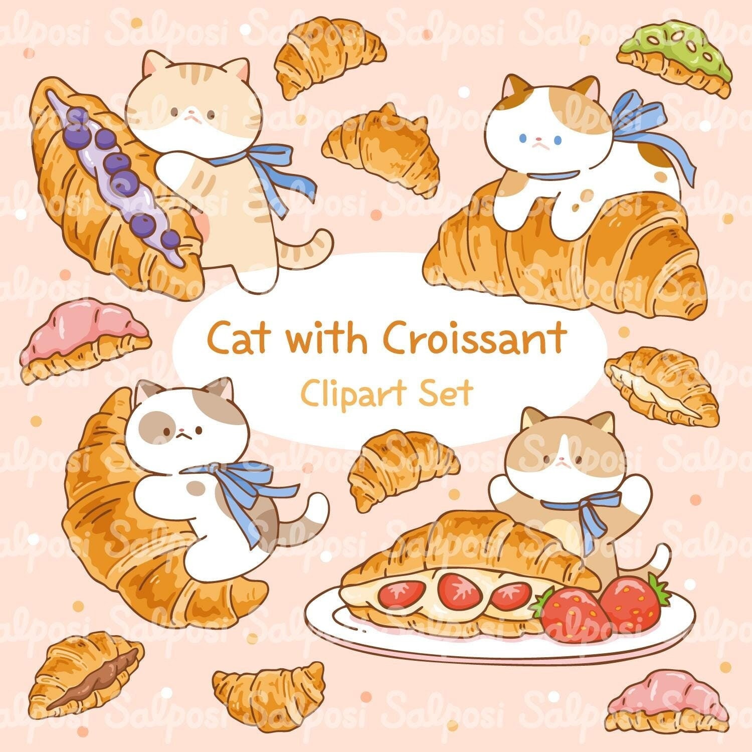 Cat Clipart, Croissant Clipart, Bread Clipart, Cat PNG, Kitten Clipart ...