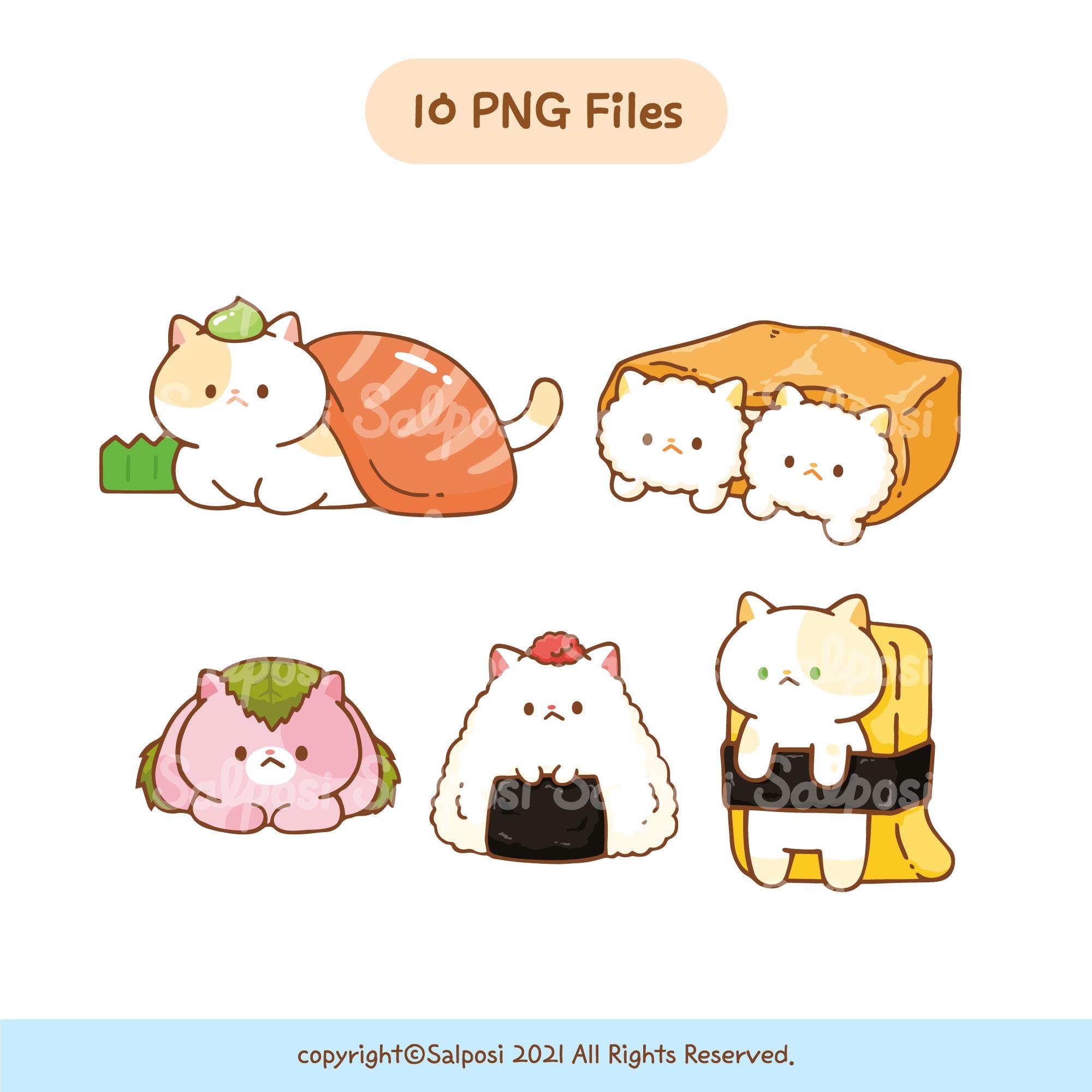 Cat Clipart, Japanese Food Clipart, Cute Cat Clipart, Cat PNG, Kitten ...