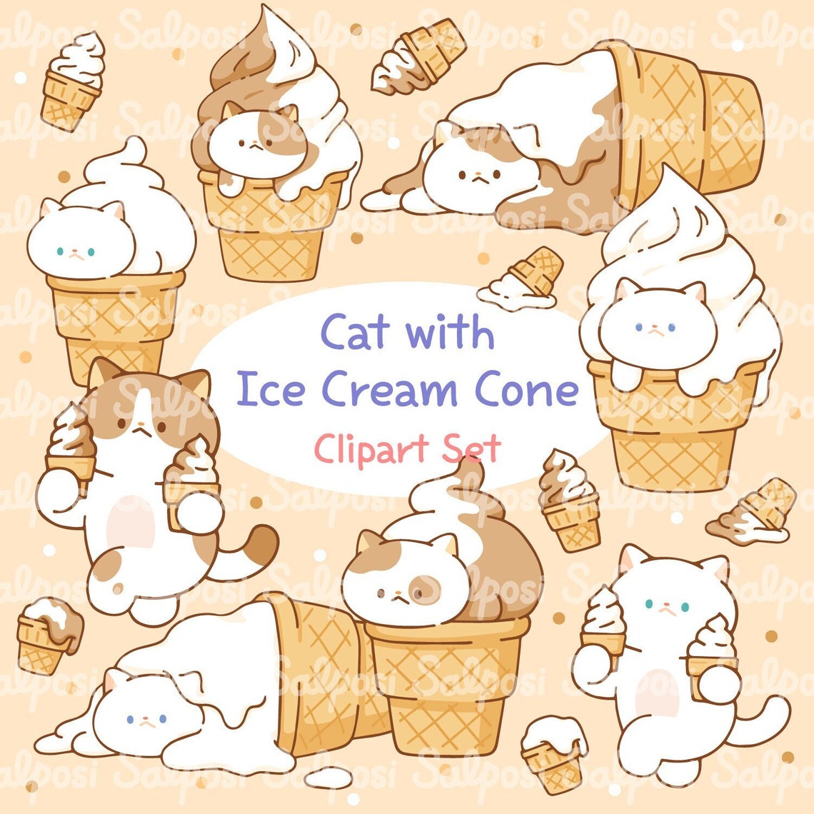 Cat Clipart, Icecream Clipart, Dessert Clipart, Cute Cat Clipart ...