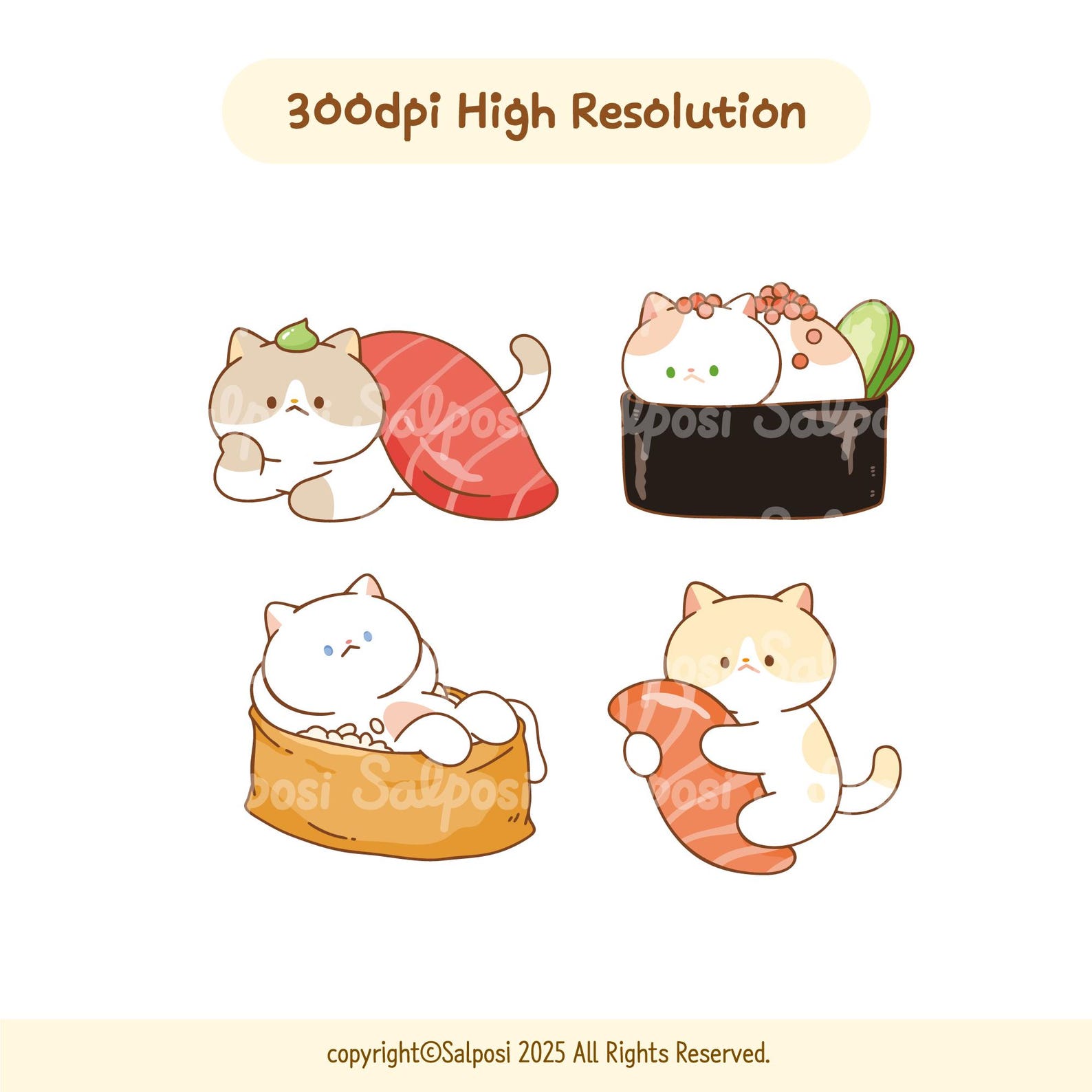 Cat Clipart, Sushi Clipart, Japanese Food Clipart, Kawaii Clipart, Cat ...