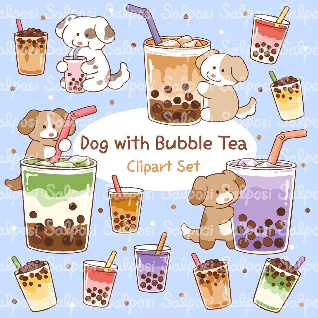 Dog With Bubble Tea Clipart, Bubble Tea Clipart, Milk Tea Clipart, Dog ...