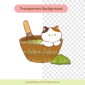 Green Tea Clipart, Matcha Clipart, Green Tea Dessert, Cat PNG, Matcha ...