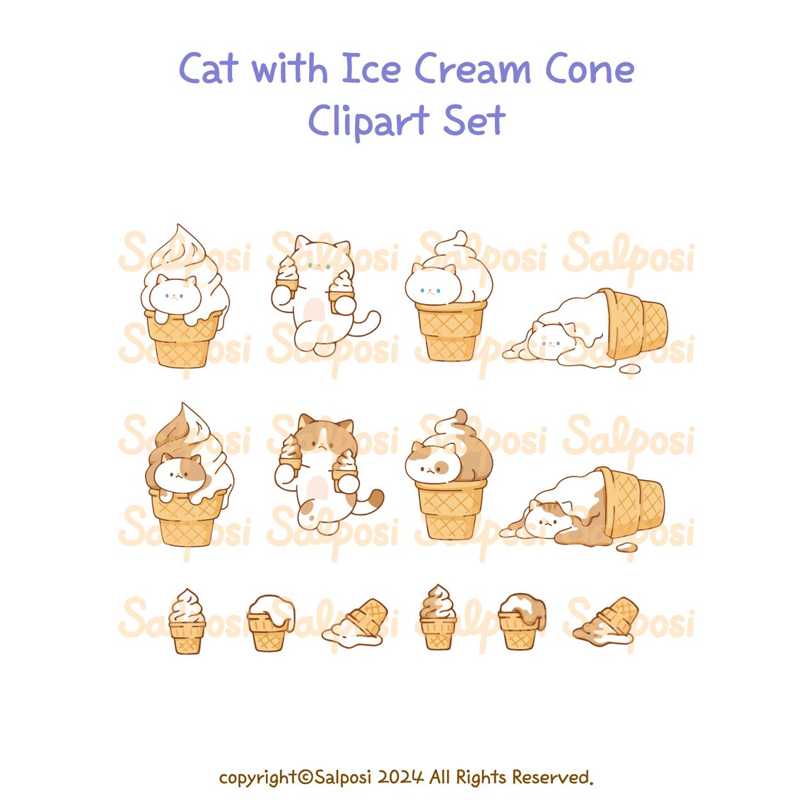 Cat Clipart, Icecream Clipart, Dessert Clipart, Cute Cat Clipart ...