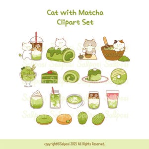 Green Tea Clipart, Matcha Clipart, Green Tea Dessert, Cat PNG, Matcha ...