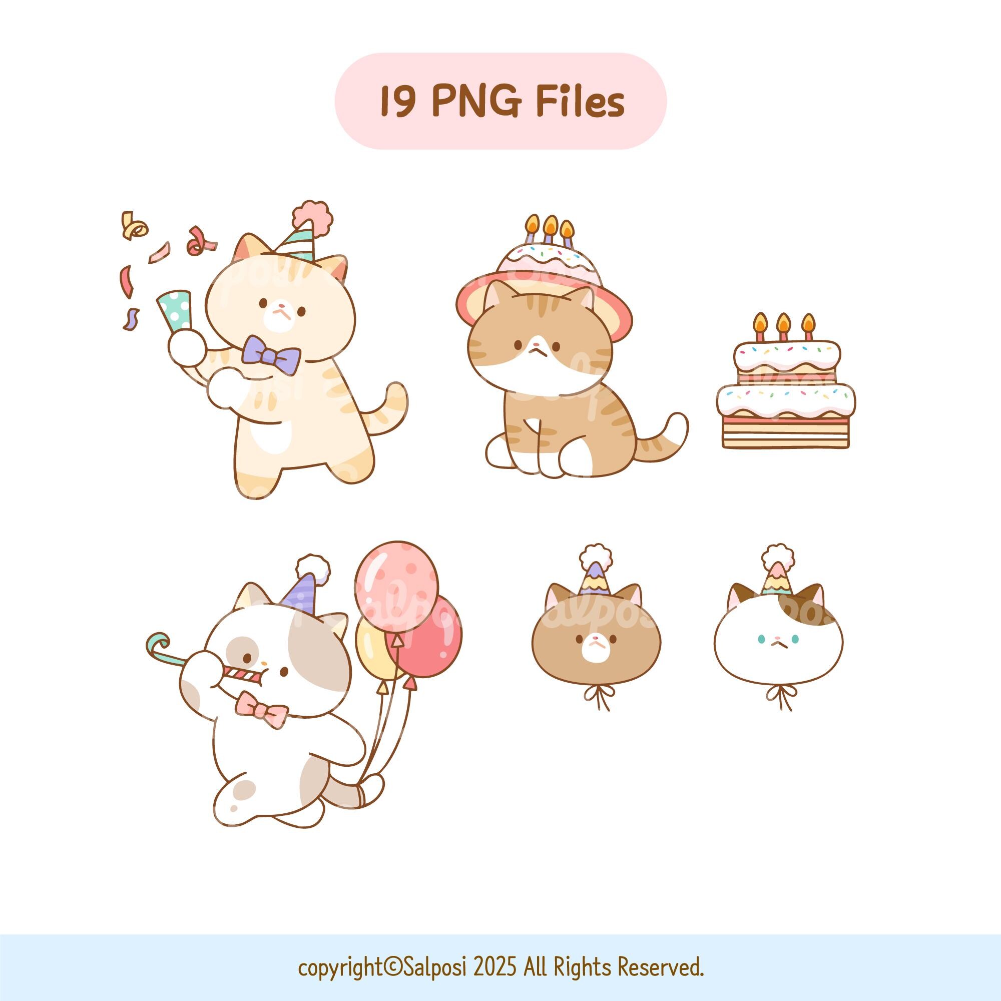 Cat Party Clipart, Birthday Party Clipart, Birthday PNG, Cat PNG, Cat ...