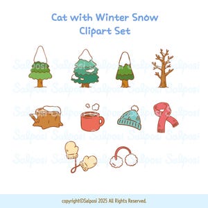 Cat With Winter Snow Clipart, Winter Clipart, Snow Clipart, Snowman ...