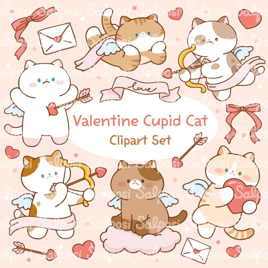 Cat Clipart, Valentine Clipart, Cupid Clipart, Valentine Cat Clipart ...