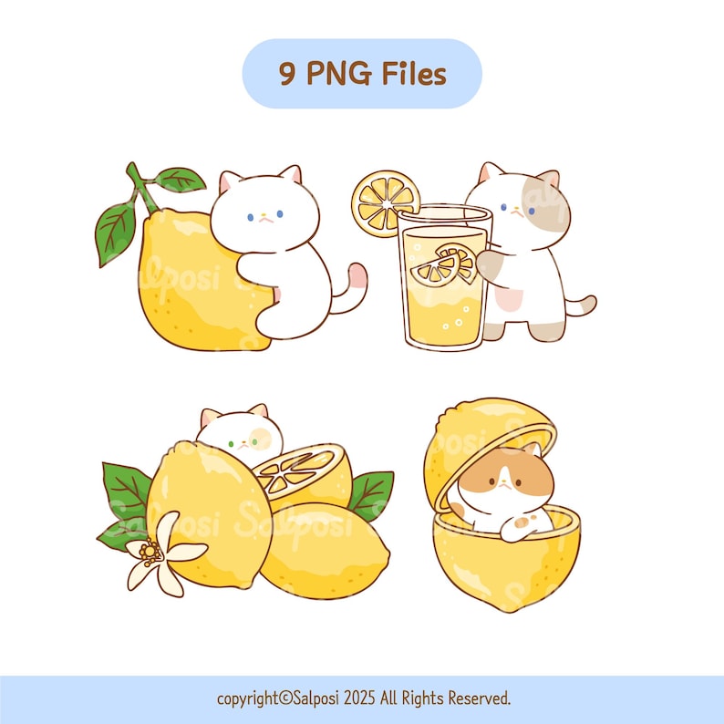 Cat Clipart, Lemon Clipart, Summer Clipart, Kawaii Clipart, Cat PNG ...