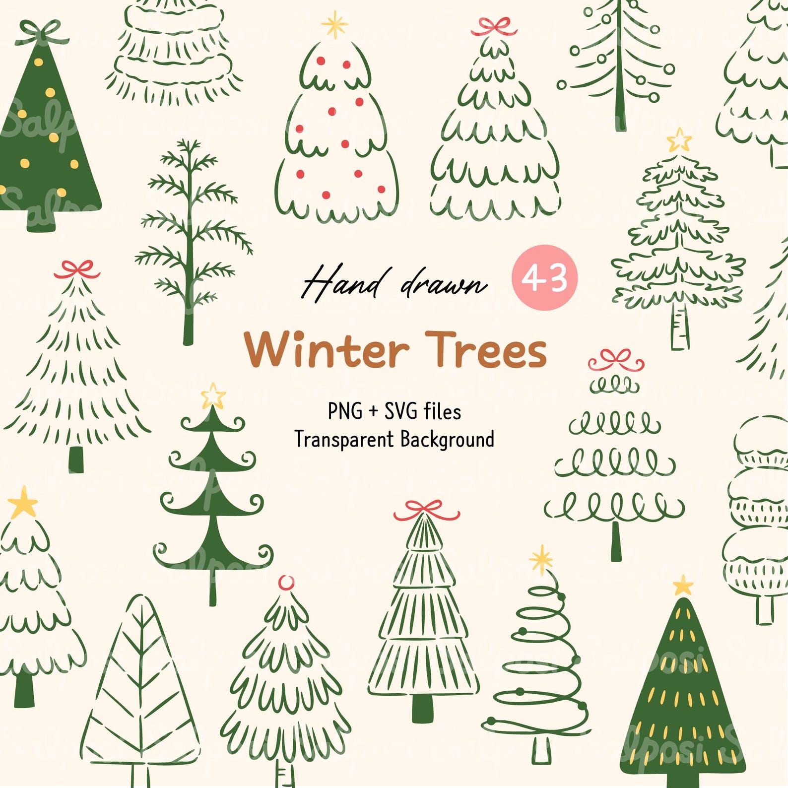 Winter Tree Hand Drawn Clipart, Hand Drawn Doodles, Christmas Tree ...