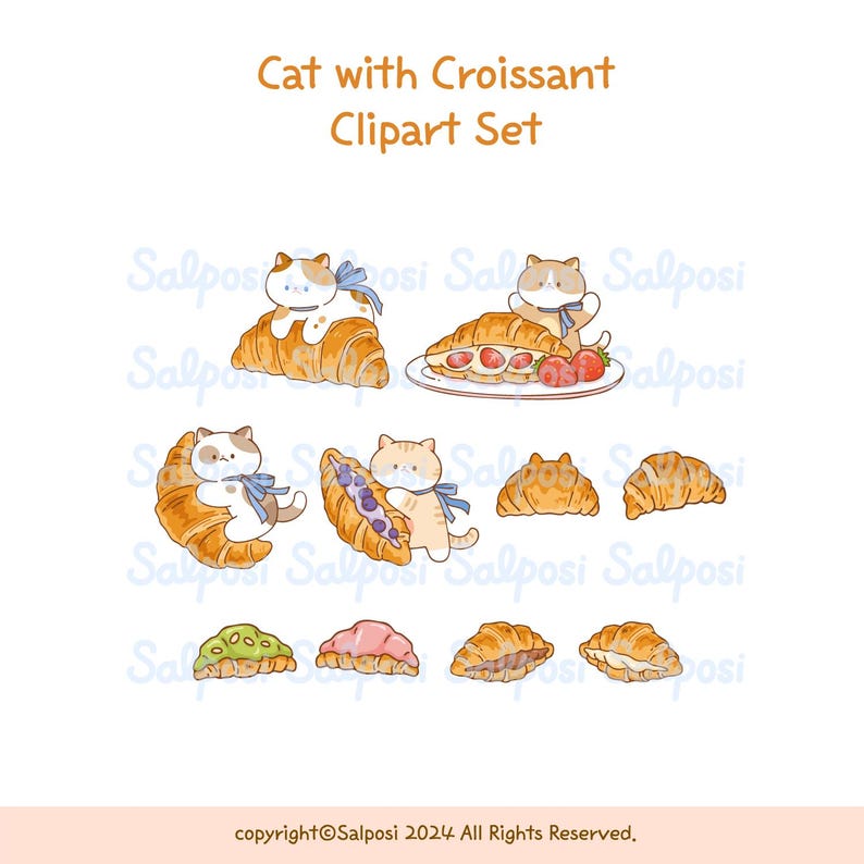 Cat Clipart, Croissant Clipart, Bread Clipart, Cat PNG, Kitten Clipart ...