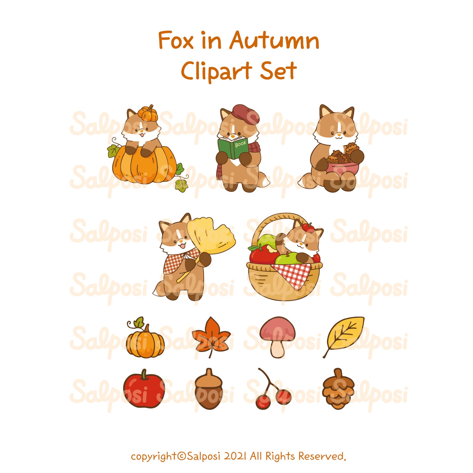 Fox Clipart, Autumn Clipart, Autumn PNG, Thanksgiving Clipart, Cute Fox ...