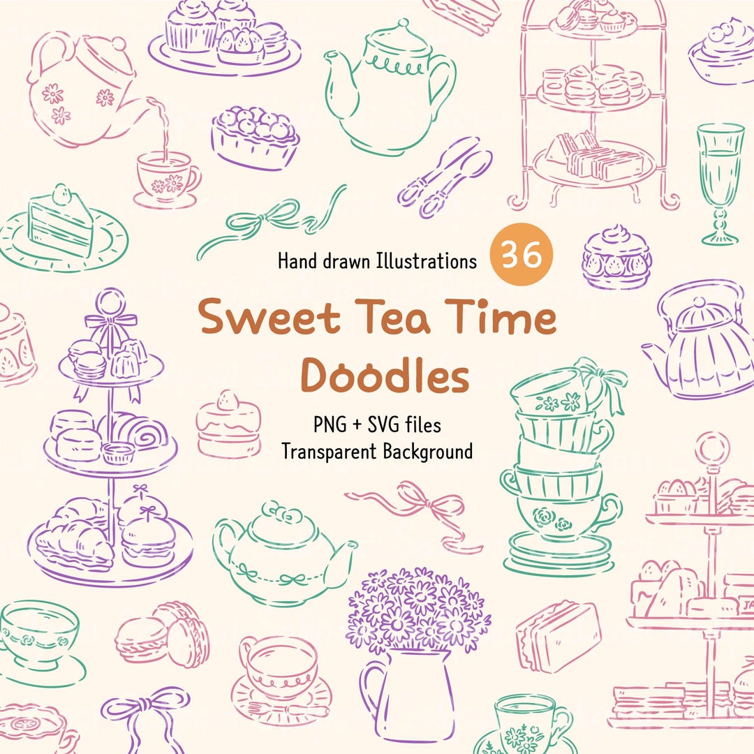 Tea Time Hand Drawn Clipart, Afternoon Tea Doodles, Tea Party, Hand ...