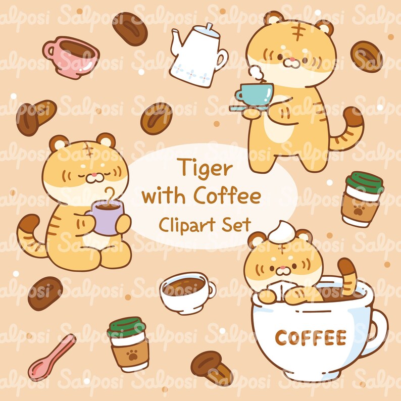 Tiger Clipart, Coffee Clipart, Tiger PNG, Cute Tiger Clipart, Cartoon ...