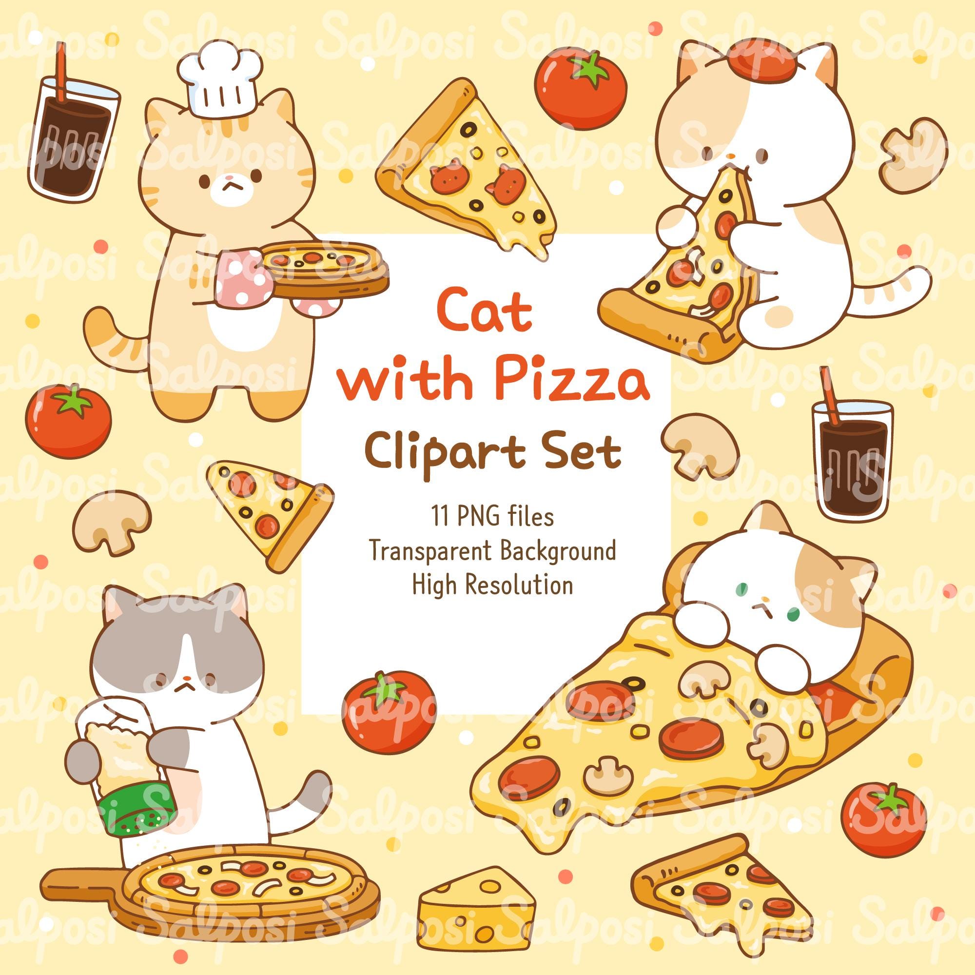 Cat Clipart, Pizza Clipart, Pizza PNG, Cat PNG, Kitten Clipart, Cute ...