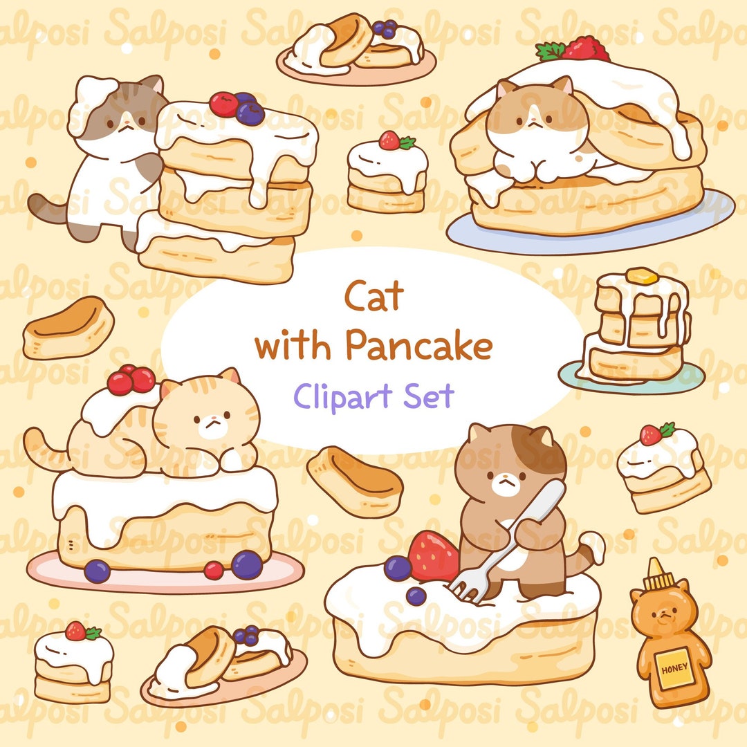 Cat Clipart, Pancakes Clipart, Dessert Clipart, Cat PNG, Kitten Clipart ...