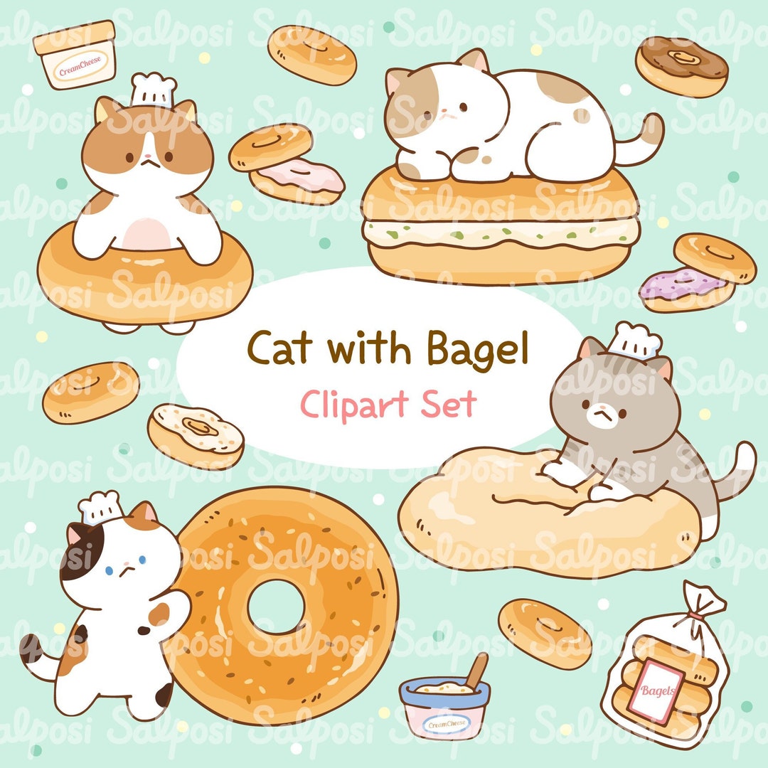 Cat Clipart, Bagel Clipart, Bread Clipart, Cat PNG, Kitten Clipart ...