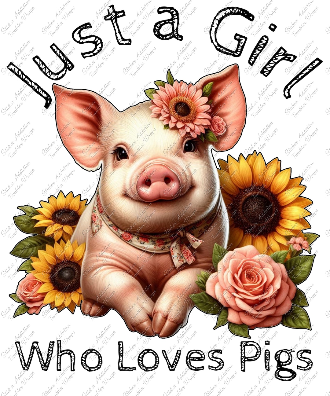 Cute Pig and Flower Themed Digital Download Set With Fun Quotes for Pig ...