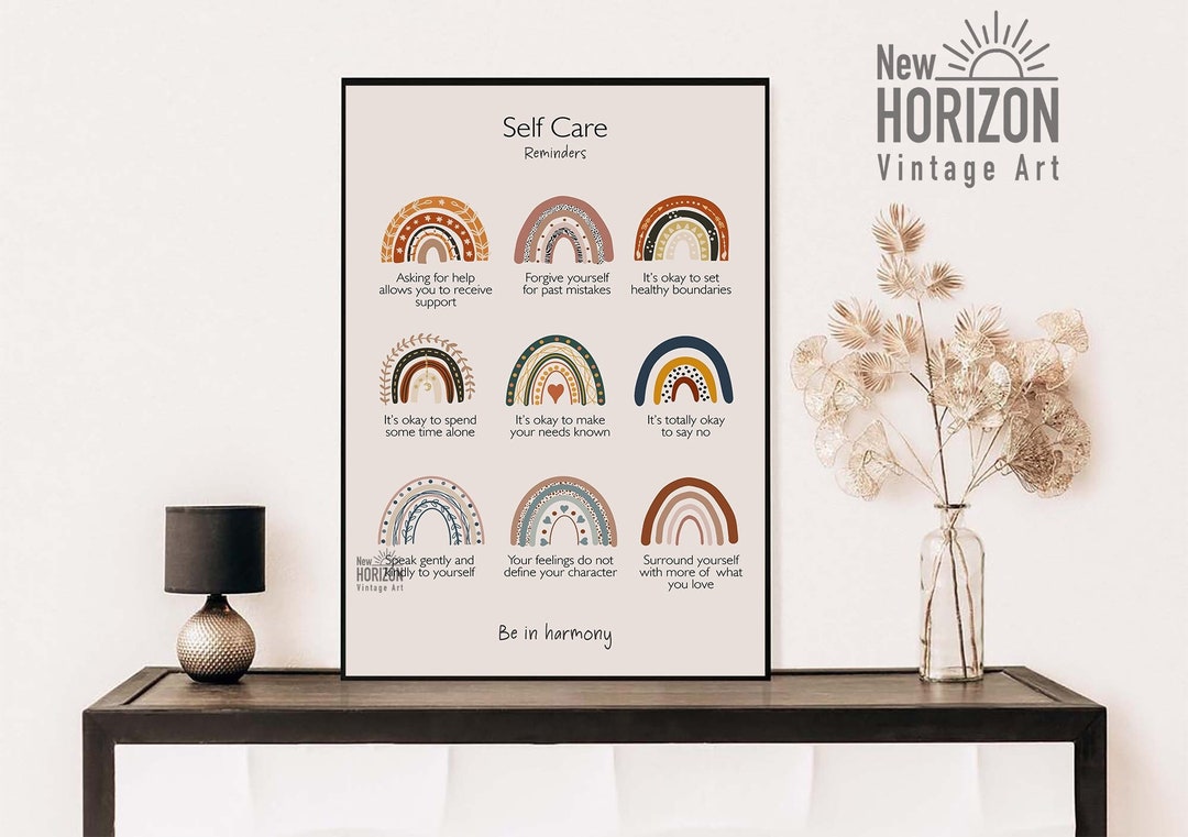 Self Care Reminders Poster Therapy Office Wall Decor Boho - Etsy
