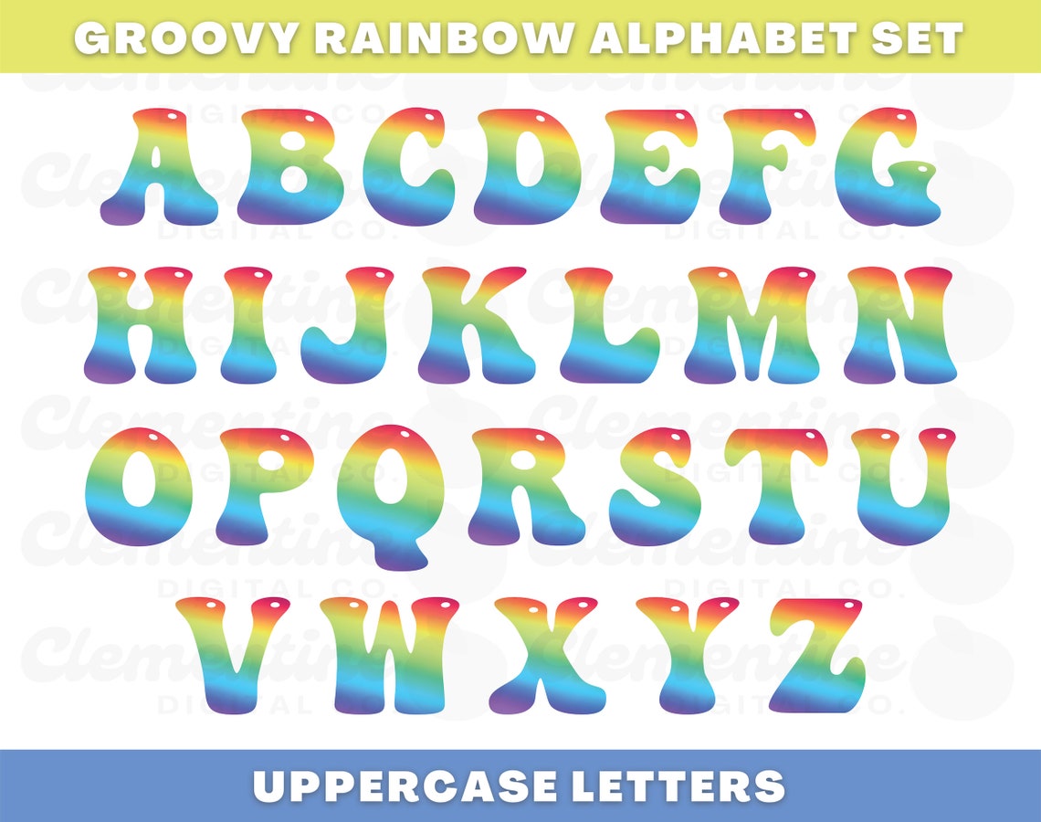Groovy Rainbow Gradient Clipart Letters Colorful PNG Alphabet | Etsy