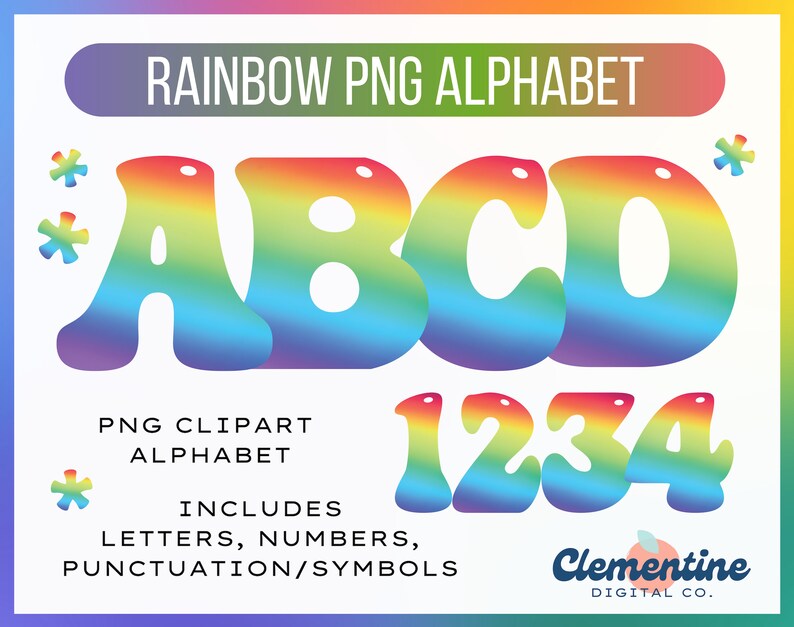 Groovy Rainbow Gradient Clipart Letters Colorful PNG Alphabet | Etsy