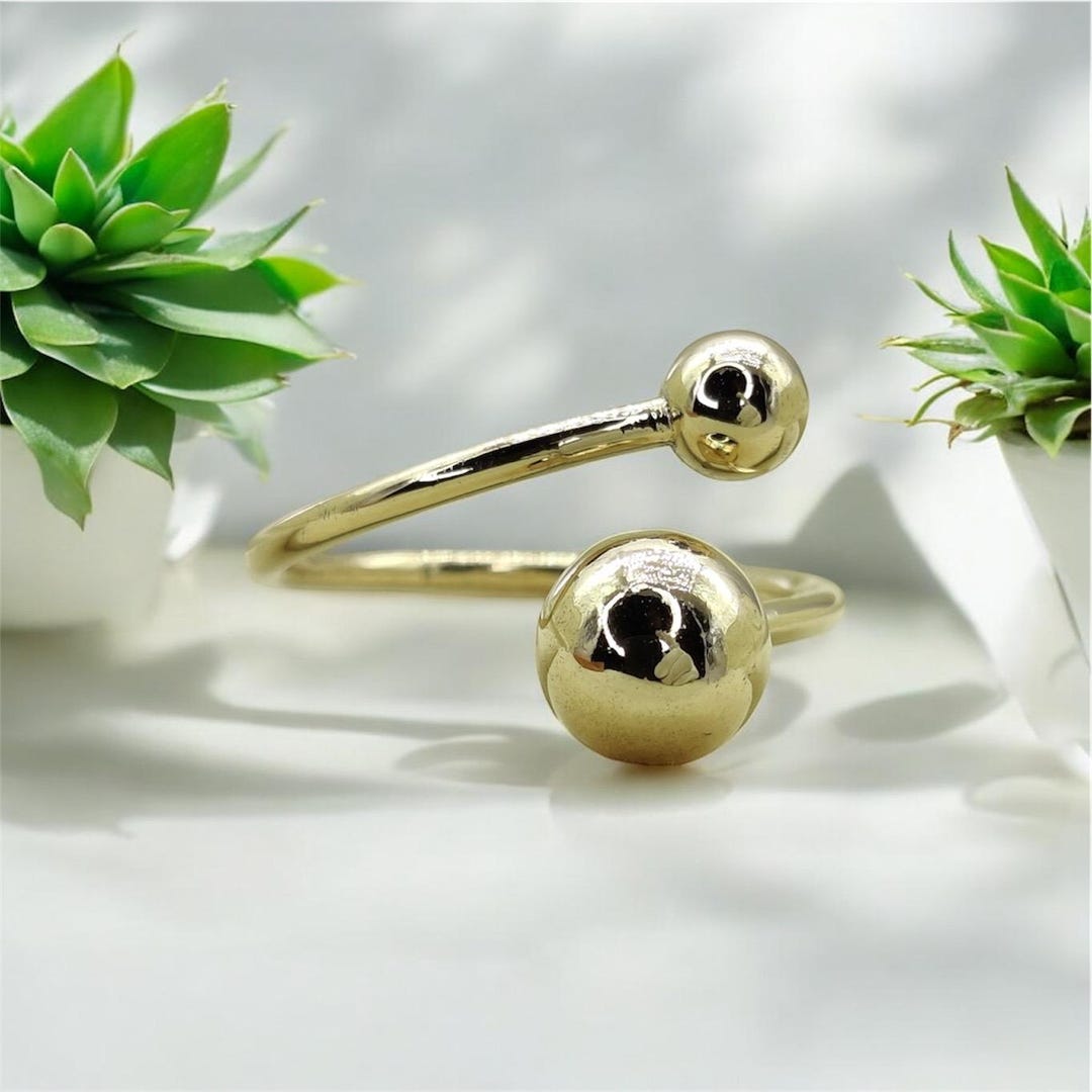 9K Gold Ball Ring, Open Ring for Women, Ball Ring, Geometric Jewelry ...