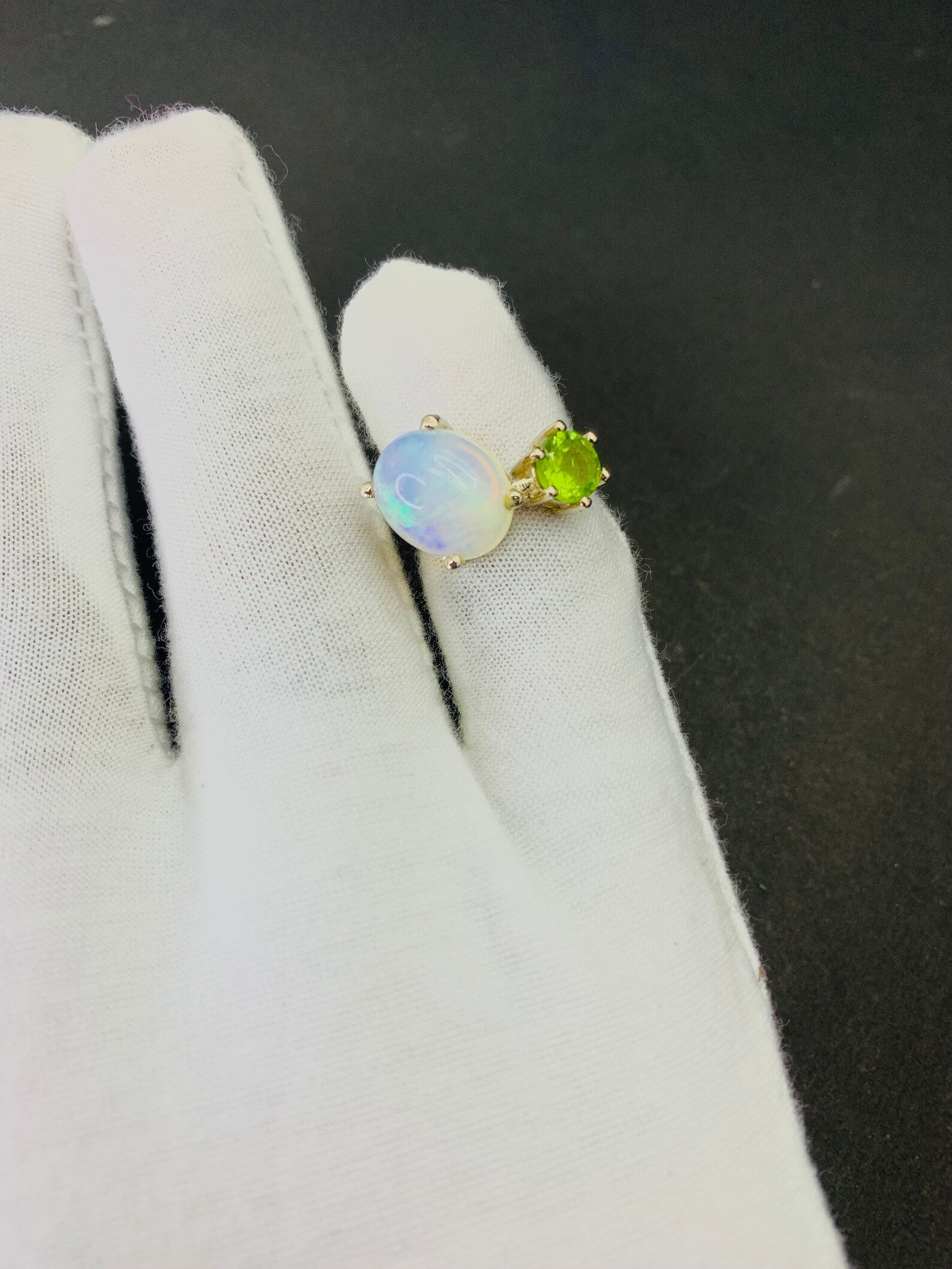 Opal and Peridot Unique Ring. 14k Gold Opal Ring. Christmas - Etsy