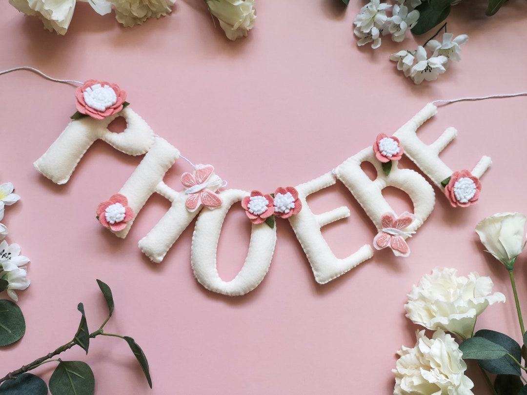 Floral Name Garland, Baby Shower Gift, Girls Banner, Butterfly Name ...