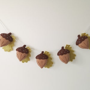 Felt Acorn Garland With Gold Leaves, Woodland Bunting, Acorn Bunting ...